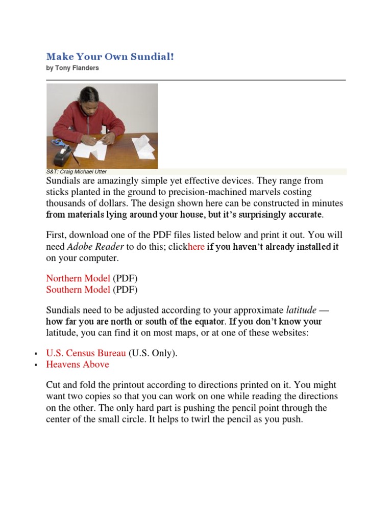 Make Your Own Sundial | PDF | Equator | Clock