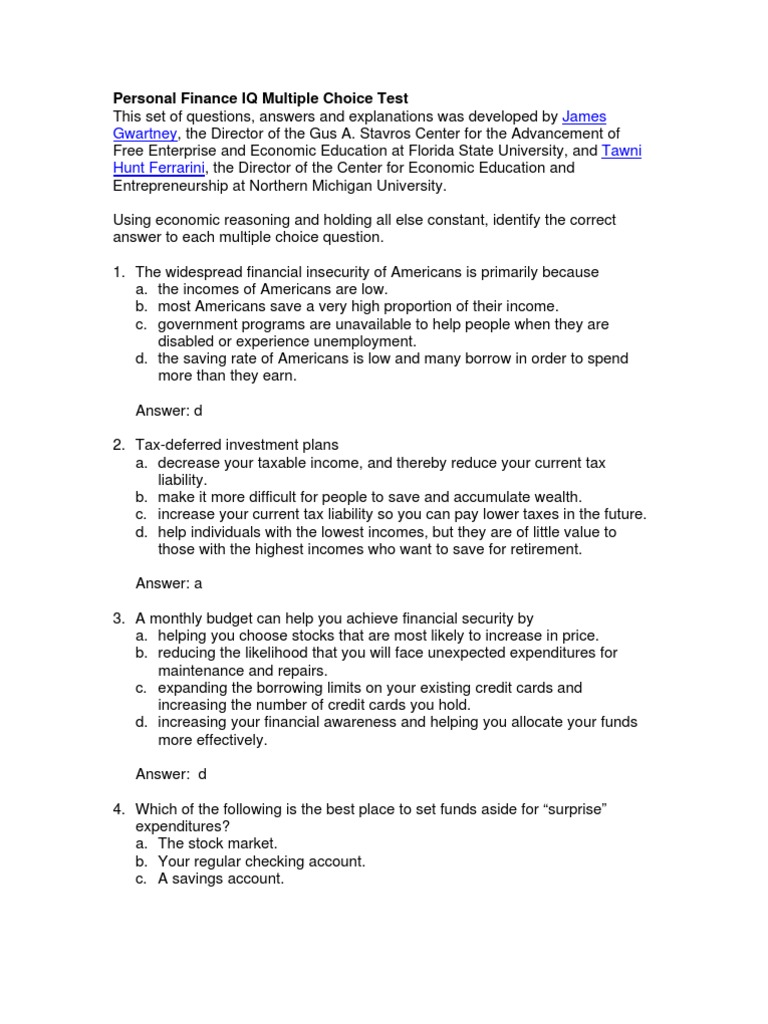 Personal Finance IQ Test Questions | PDF | Interest | Yield (Finance)