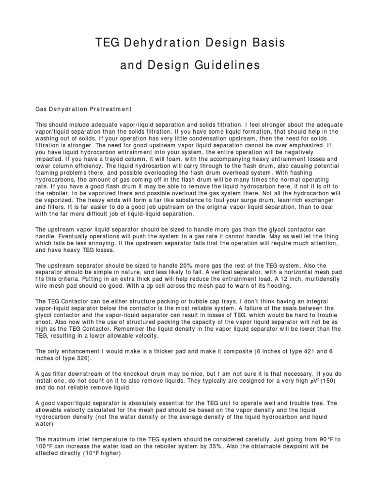 TEG Dehydration Design Guidelines | PDF | Heat Exchanger | Filtration