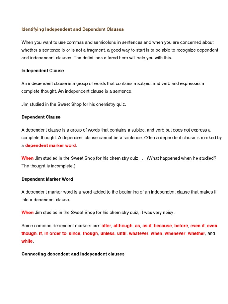 Identifying Independent and Dependent Clauses | PDF
