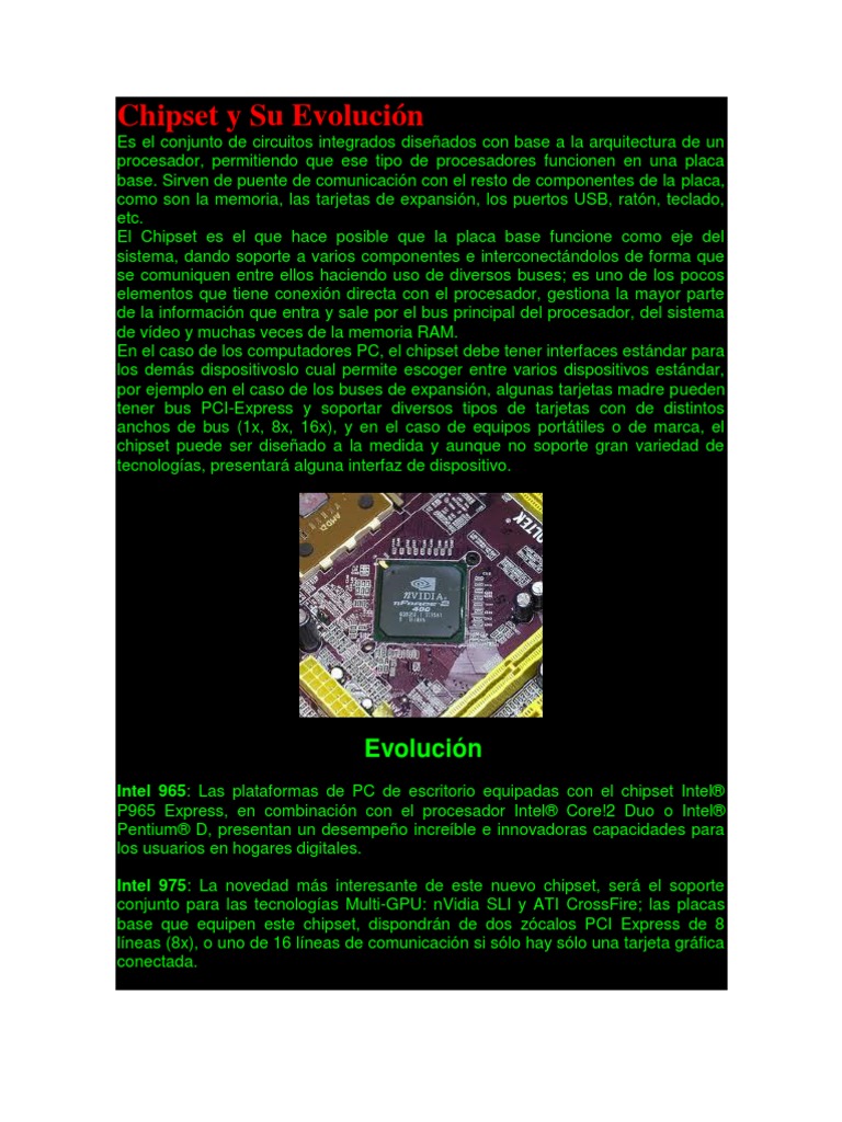Chipset y Su Evolución | PDF | Ingenieria Eléctrica | Hardware de la computadora