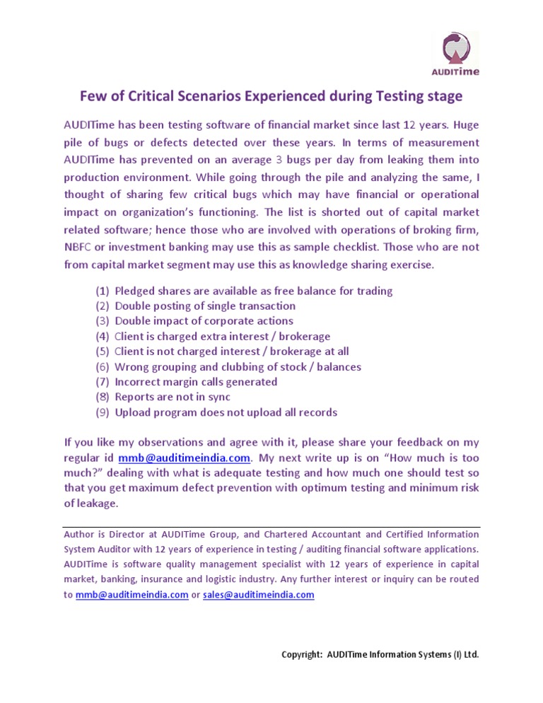 Few of Critical Scenarios Experienced During Testing Stage | PDF