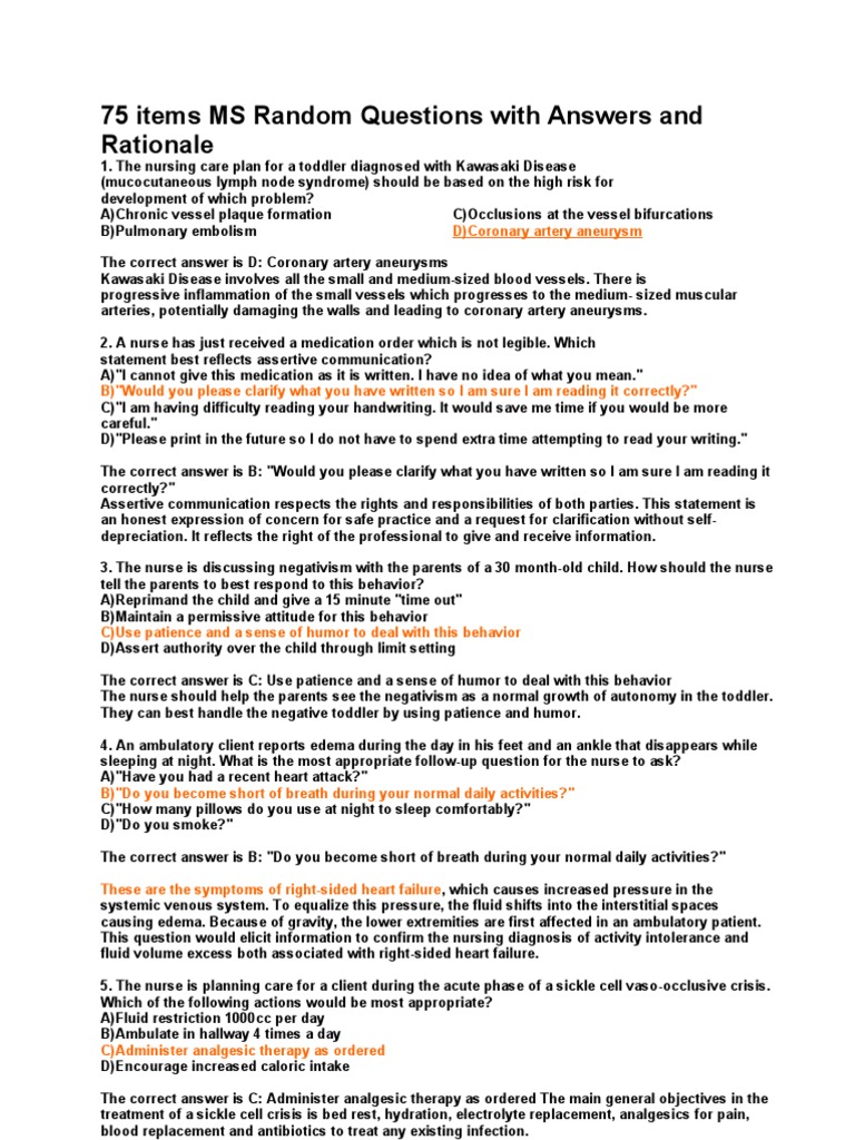 75 Items MS Random Questions With Answers and Rationale NLE | PDF ...