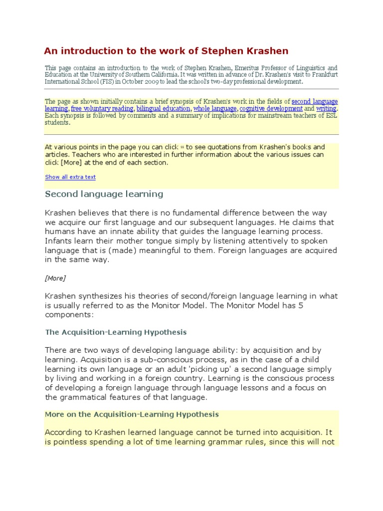 An Introduction to the Work of Stephen Krashen | Second Language ...