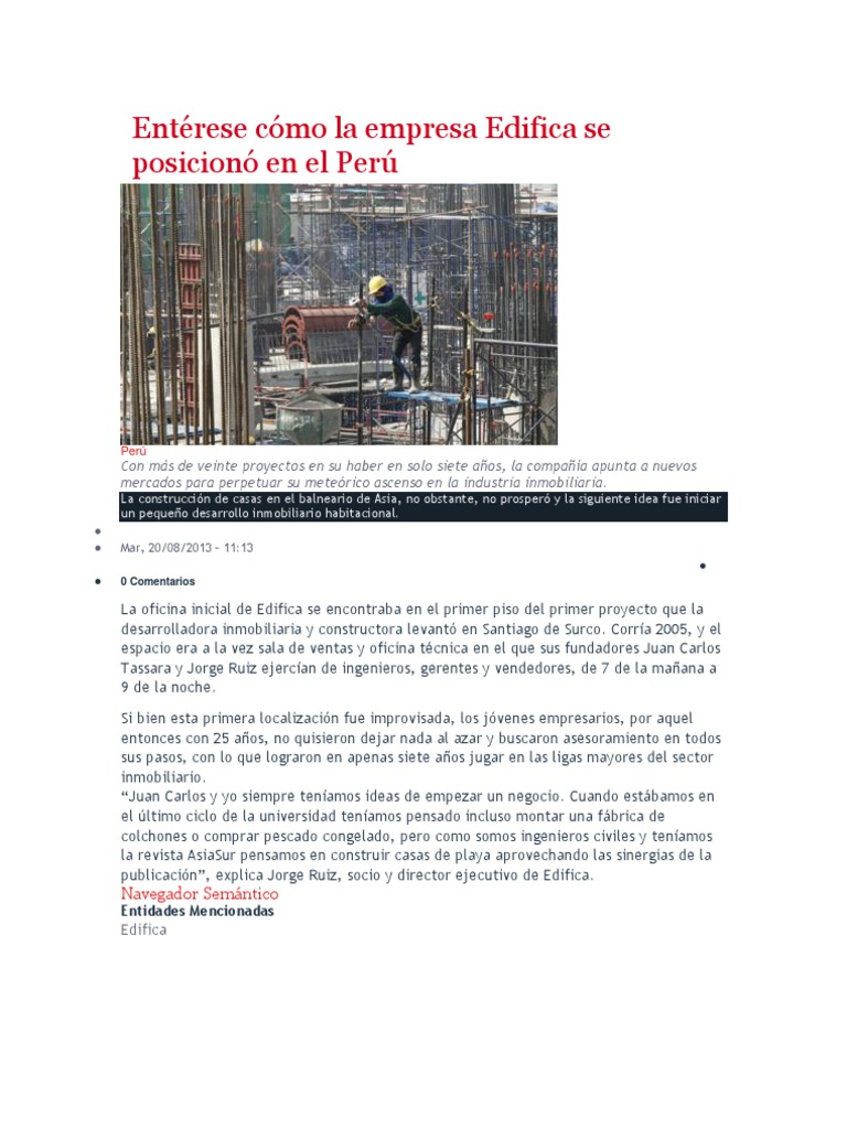 EDIFICA HISTORIA Entérese cómo la empresa Edifica se posicionó en el Perú | PDF | Business