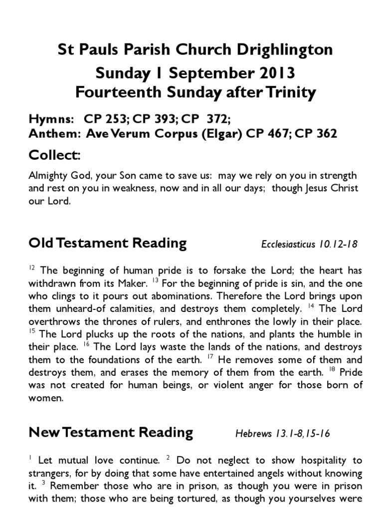 Fourteenth Sunday After Trinity Service | PDF | Sacrifice | Jesus