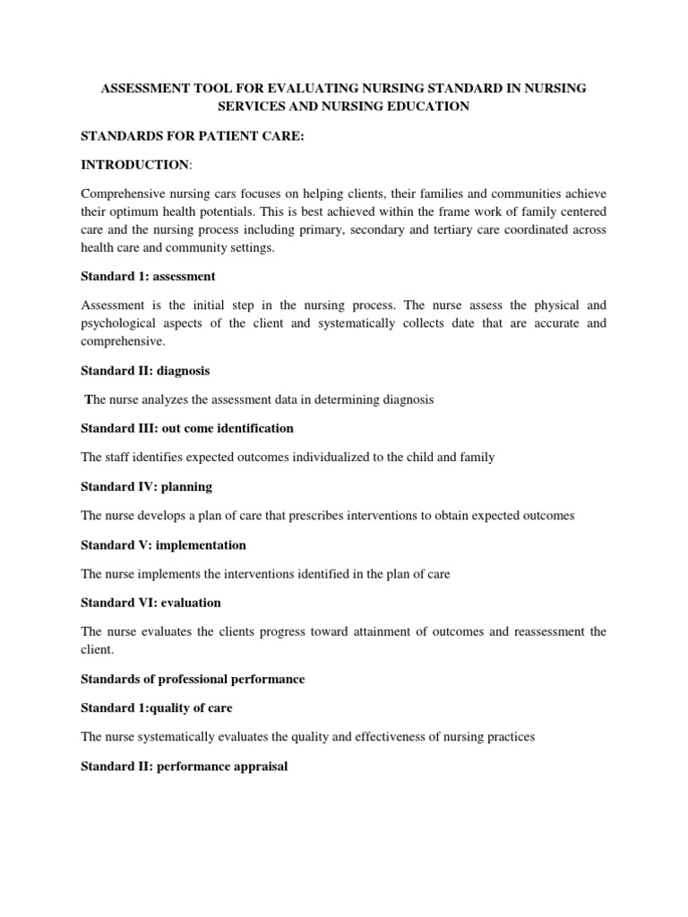 Assessment Tool For Evaluating Nursing Standard in Nursing Services and ...