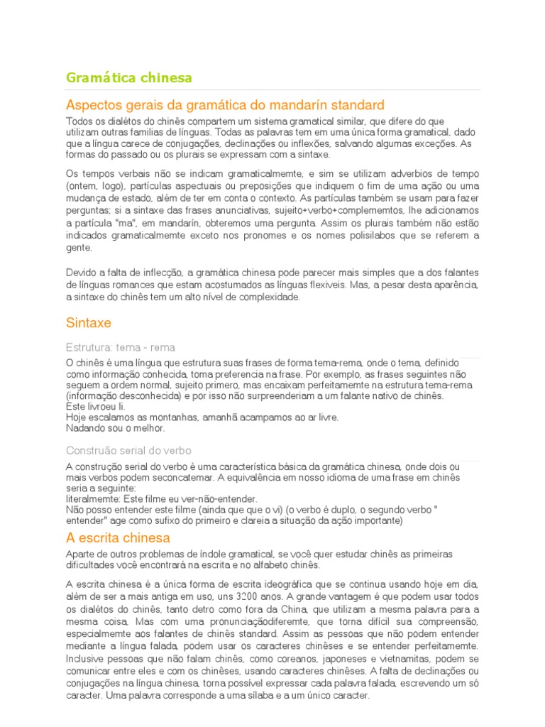 Gramática Chinesa | PDF | Caracteres chineses | China