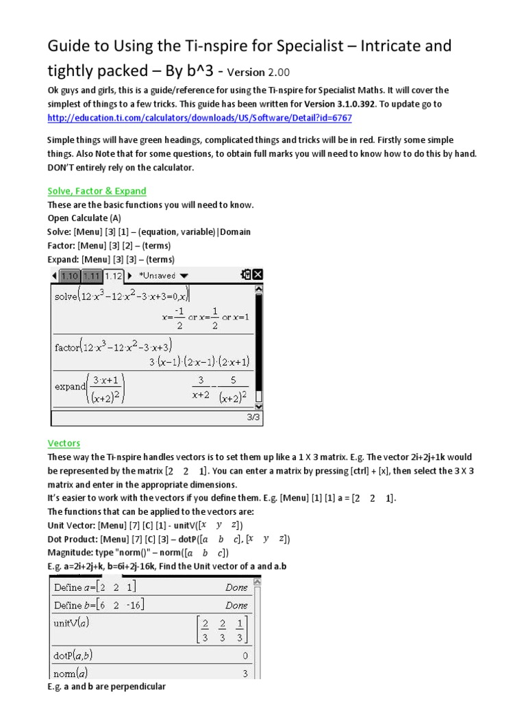 Ti-Nspire Guide for Specialist Maths | PDF | Asymptote | Derivative
