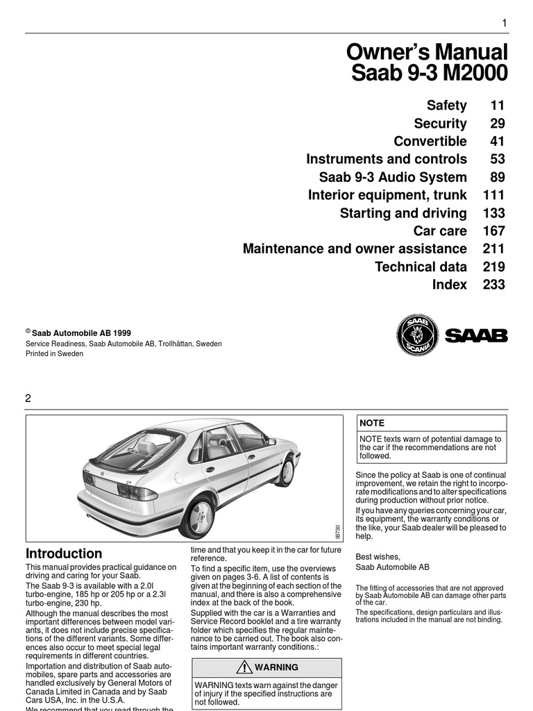 SAAB 9.3 Manual | Download Free PDF | Seat Belt | Airbag