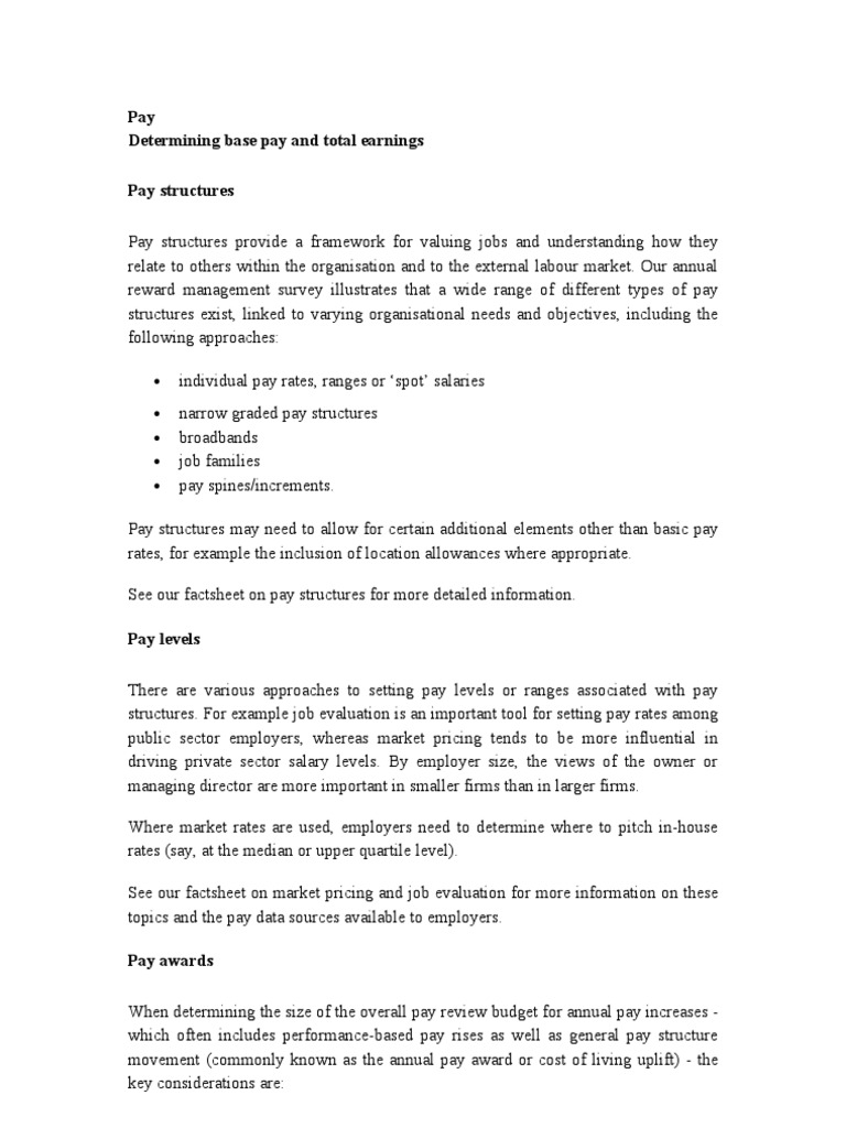 Pay Determining Base Pay and Total Earnings Pay Structures | PDF ...