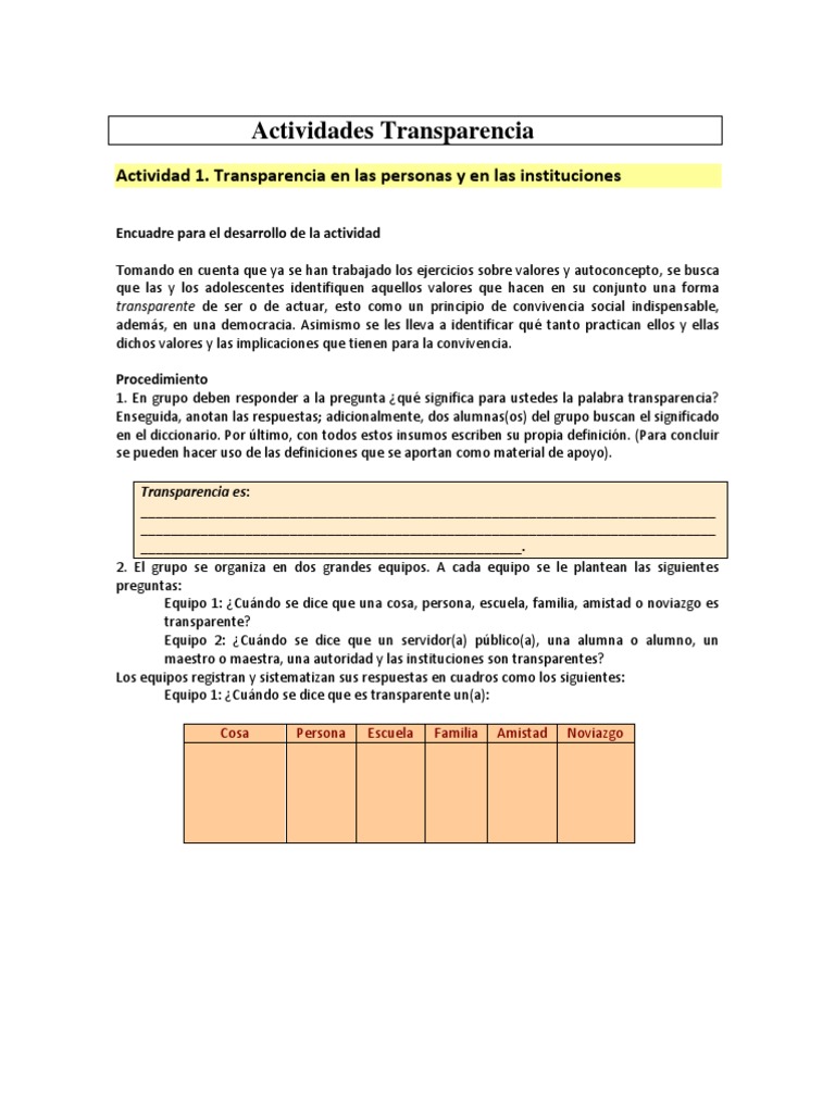 Valores de la transparencia: Honestidad, sinceridad y confianza | PDF ...