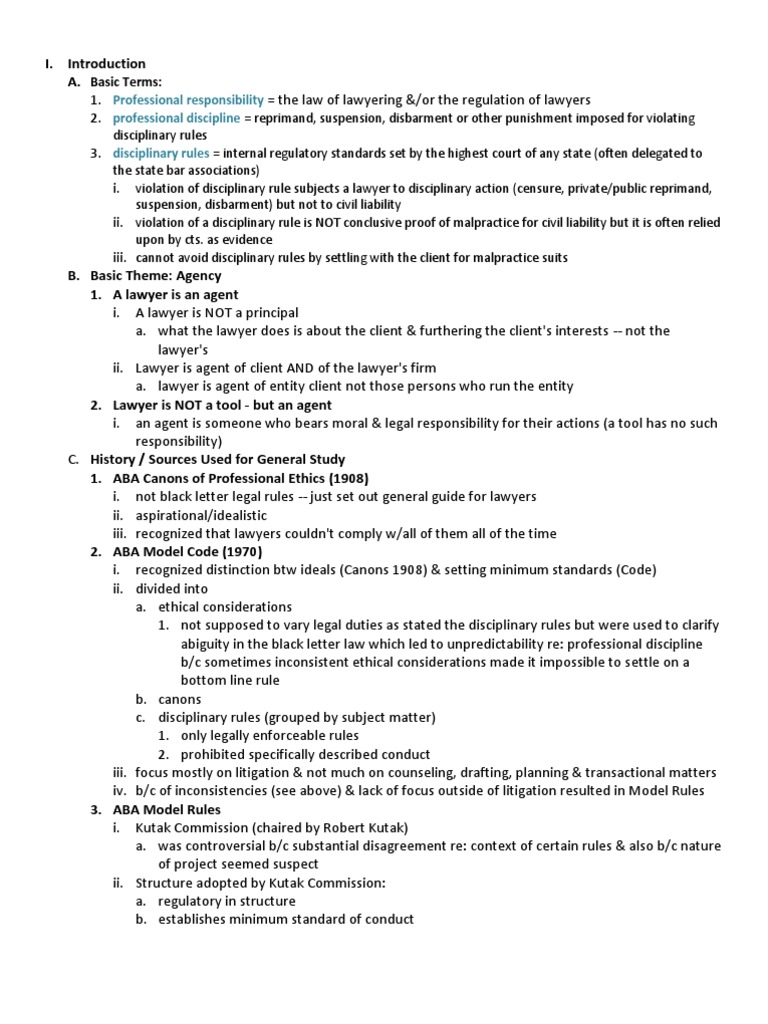 Professional Responsibility OUtline | PDF | American Bar Association ...