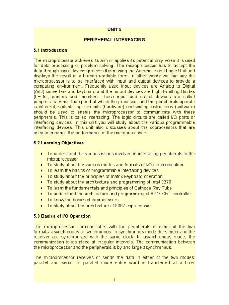 Unit V Peripheral Interfacing | PDF | Central Processing Unit | Input/Output