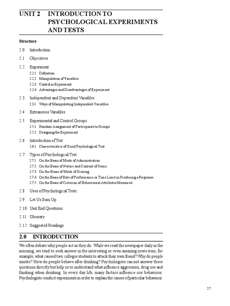 UNIT 2 Research Method in Psychology IGNOU BA | PDF | Experiment ...