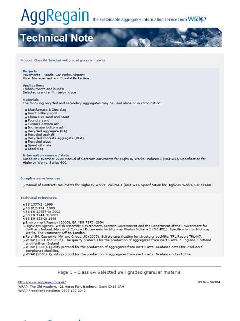Class 6A Agg Regain Technical Note | PDF | Construction Aggregate | Asphalt