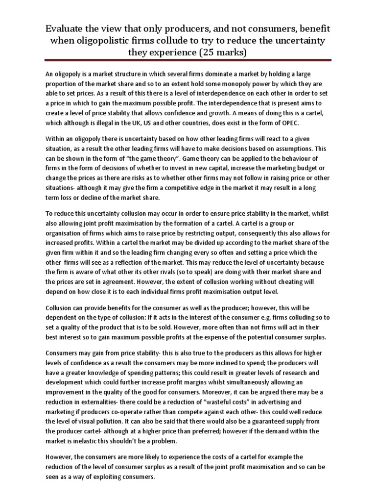 Collusion Evaluation Economics | PDF | Cartel | Oligopoly