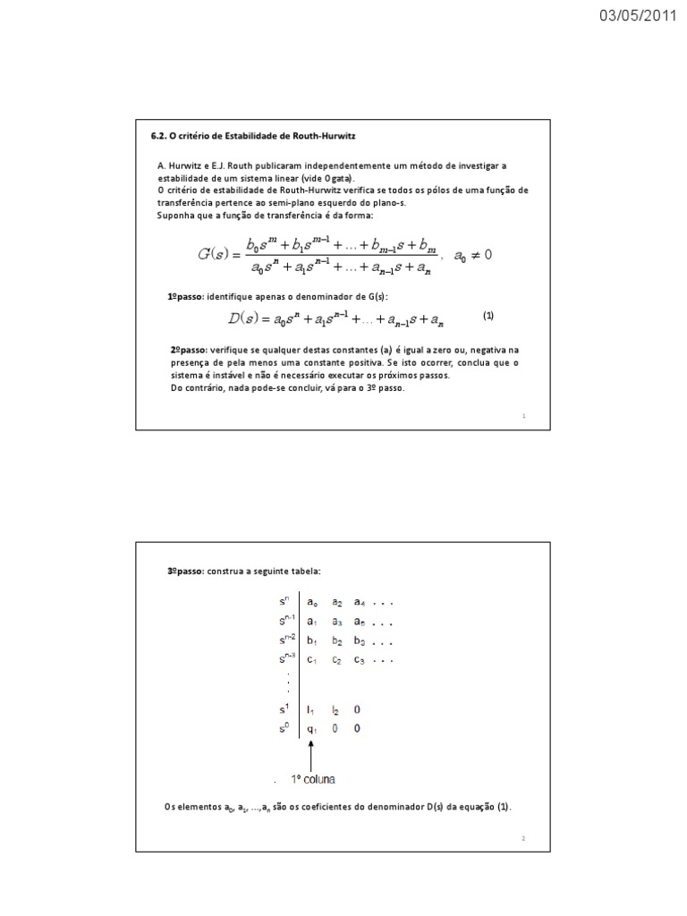Estabilidade de Routh-Hurwitz | PDF | Triângulo | Objetos matemáticos