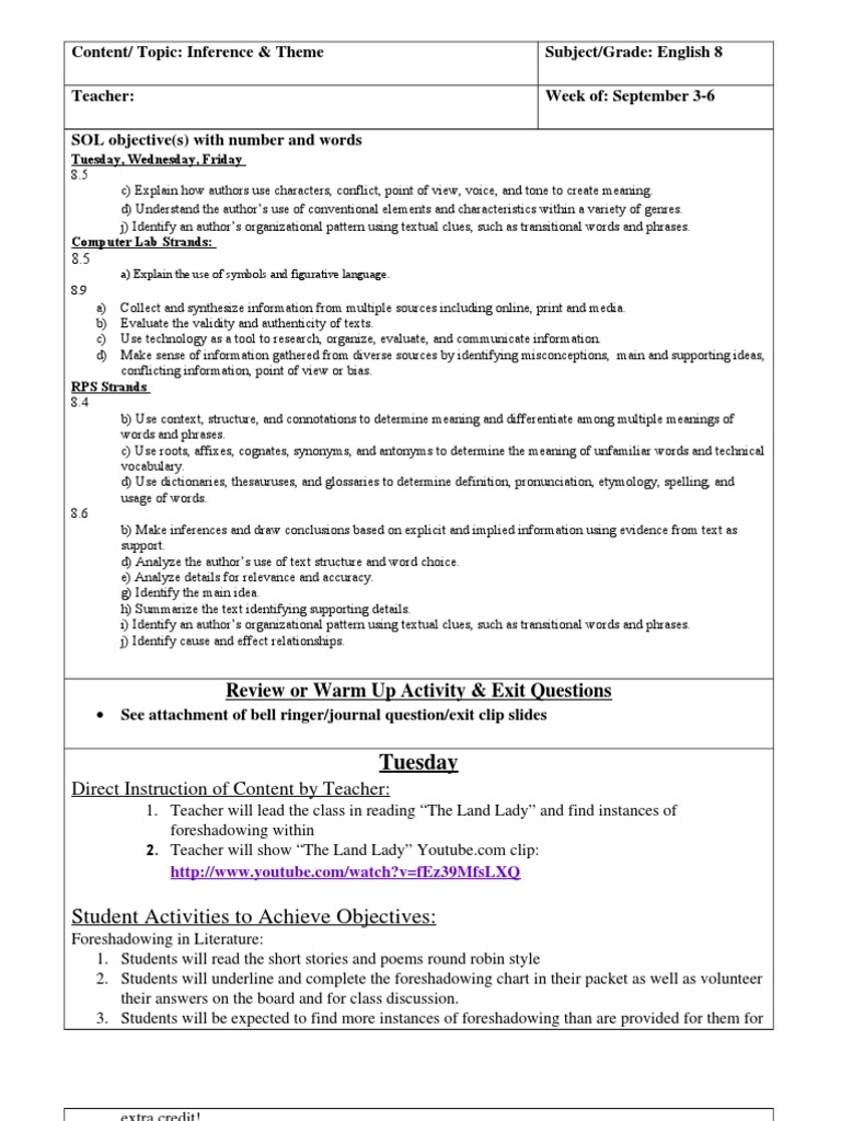 Lesson Plan Week 4 | PDF | Question | Word