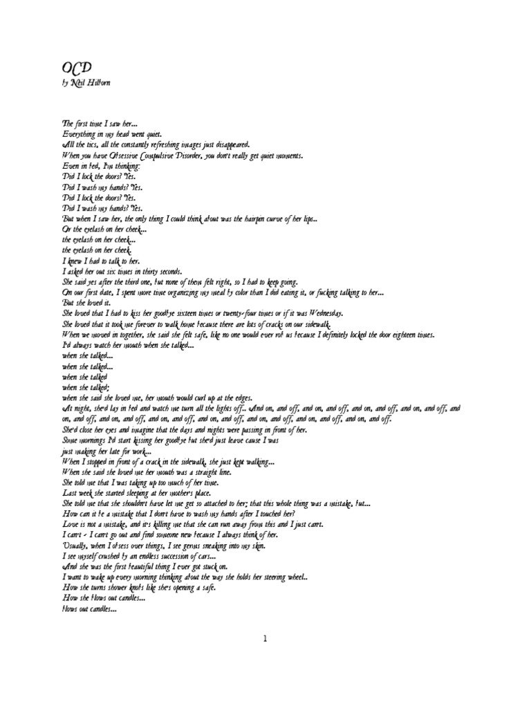 OCD (Poetry) by Neil Hilborn | Obsessive–Compulsive Disorder | Medical ...