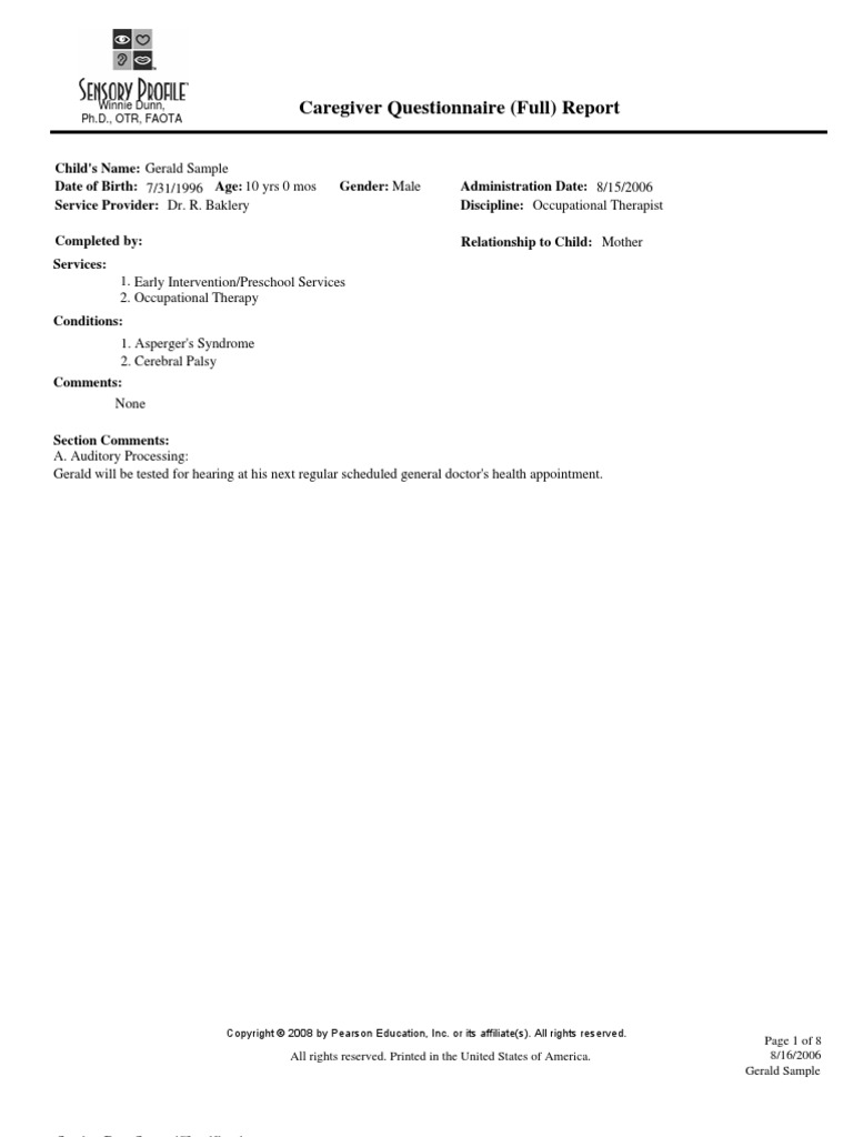 Sensory Profile Sample Report | PDF