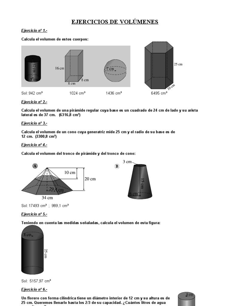 Ejercicios de Volumenes + Solucion(1) | Geometria clasica | Geometría ...