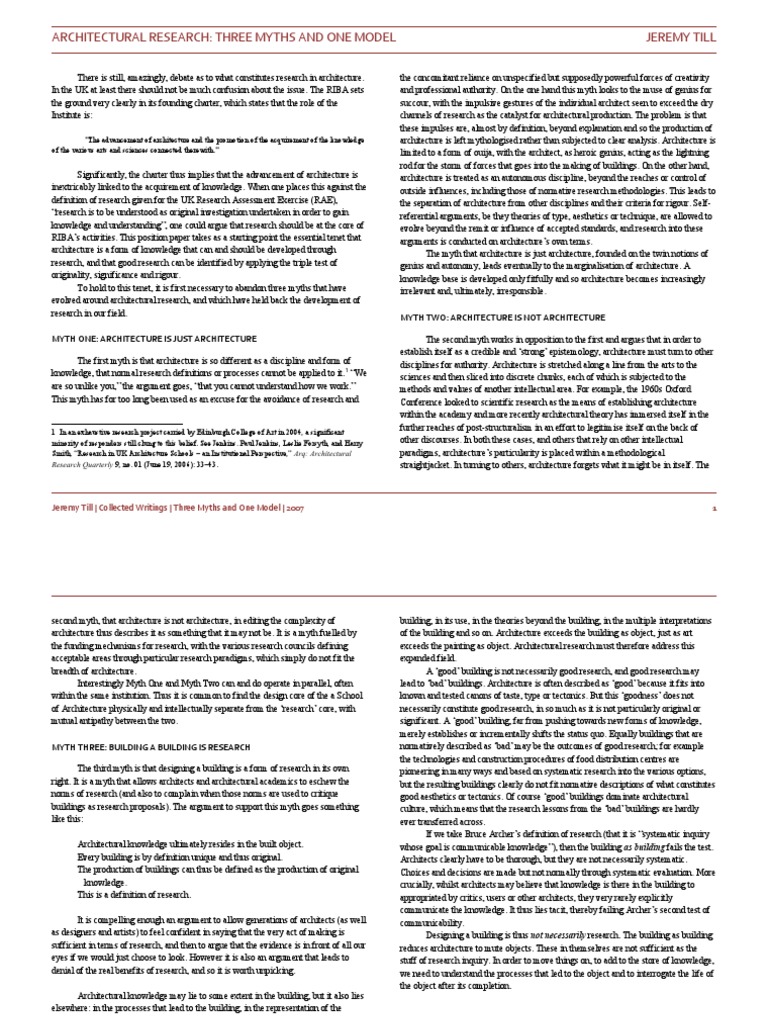 Jeremy Till - 3 Myths and One Model | PDF | Scientific Method | Design