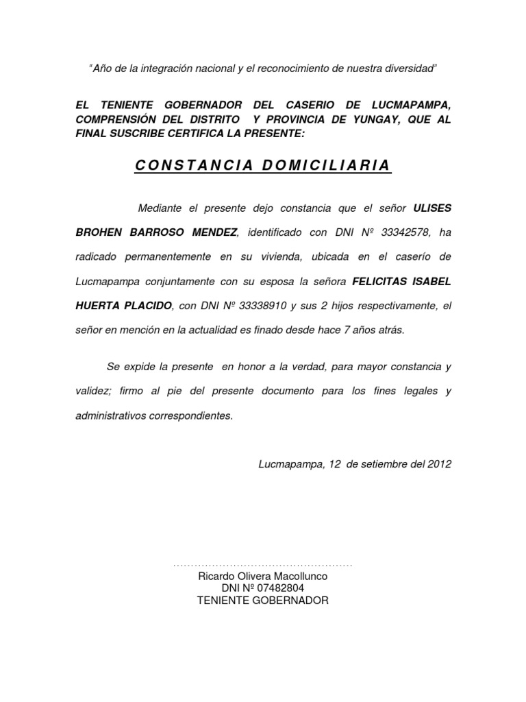 Constancia Domiciliaria | PDF