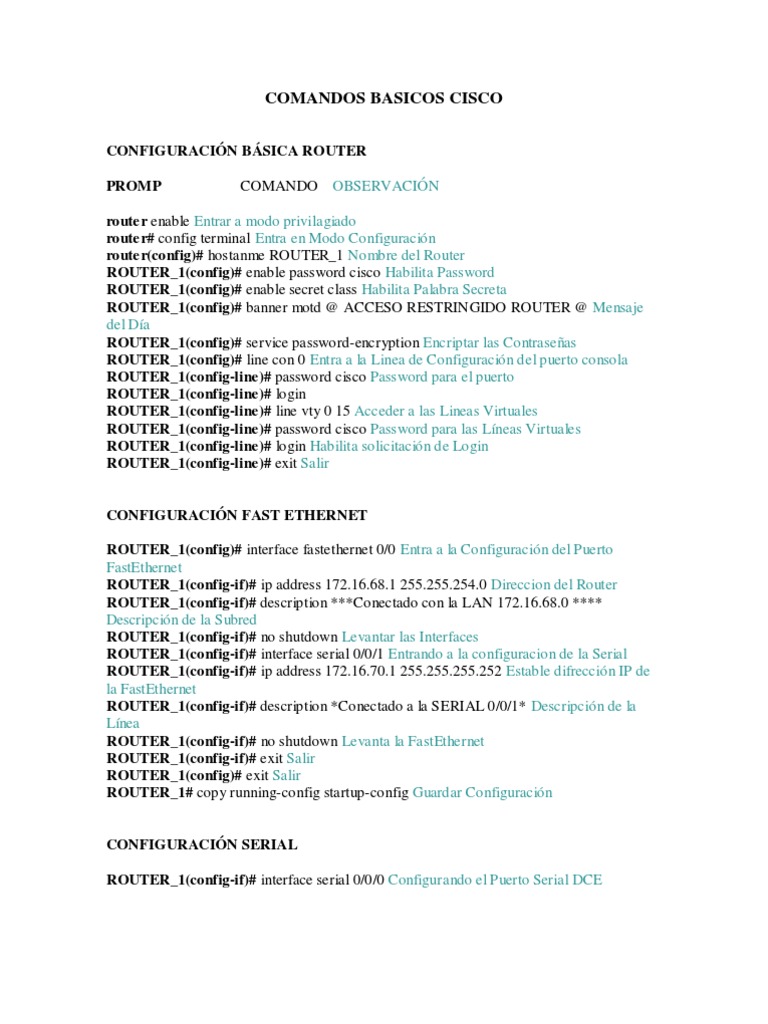 Comandos Basicos Cisco Router y Switch | Infraestructura de Telecomunicaciones | Arquitectura de ...