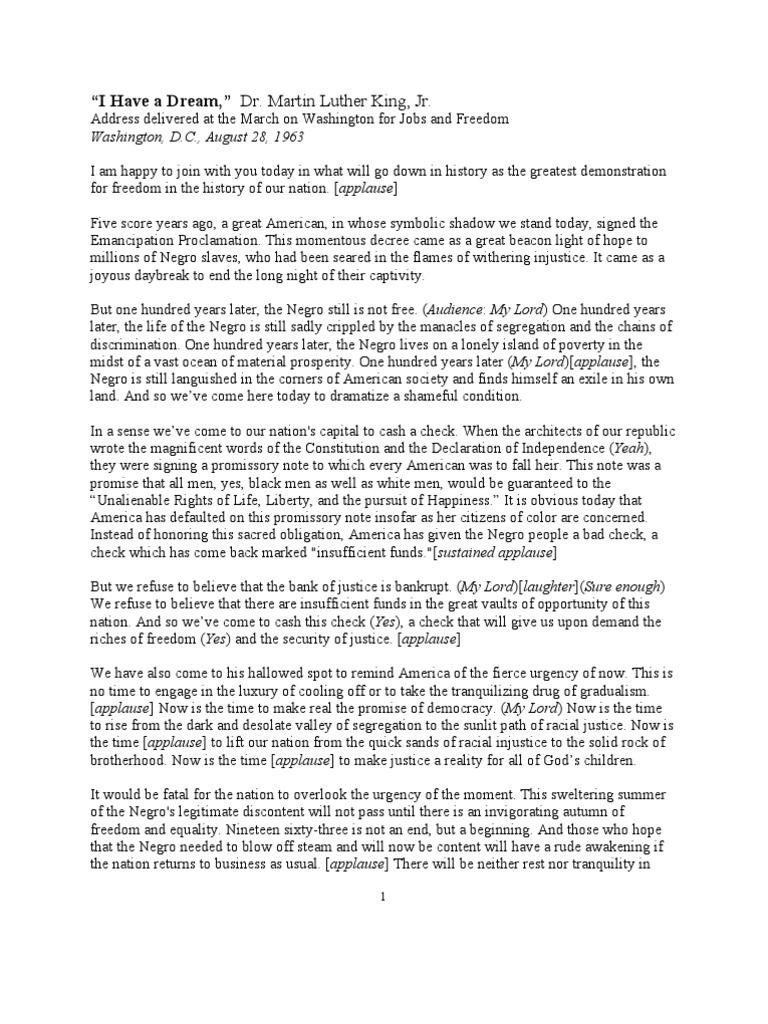 MLK's "I Have a Dream" Speech Summary | PDF | Business
