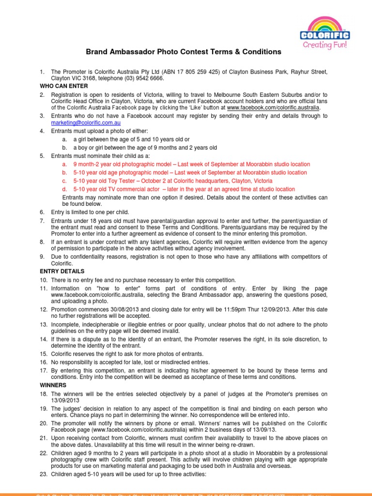 Colorific Brand Ambassador Photo Contest Terms and Conditions | PDF ...