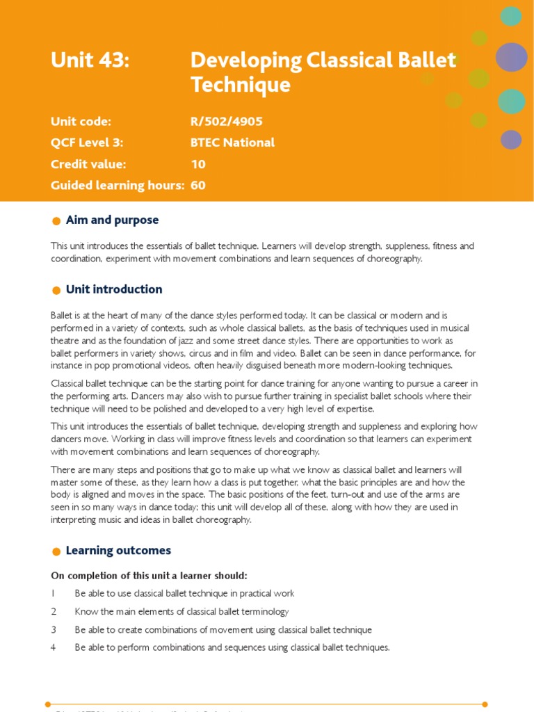 Unit 43 Developing Classical Ballet Technique | PDF | Dances | Ballet