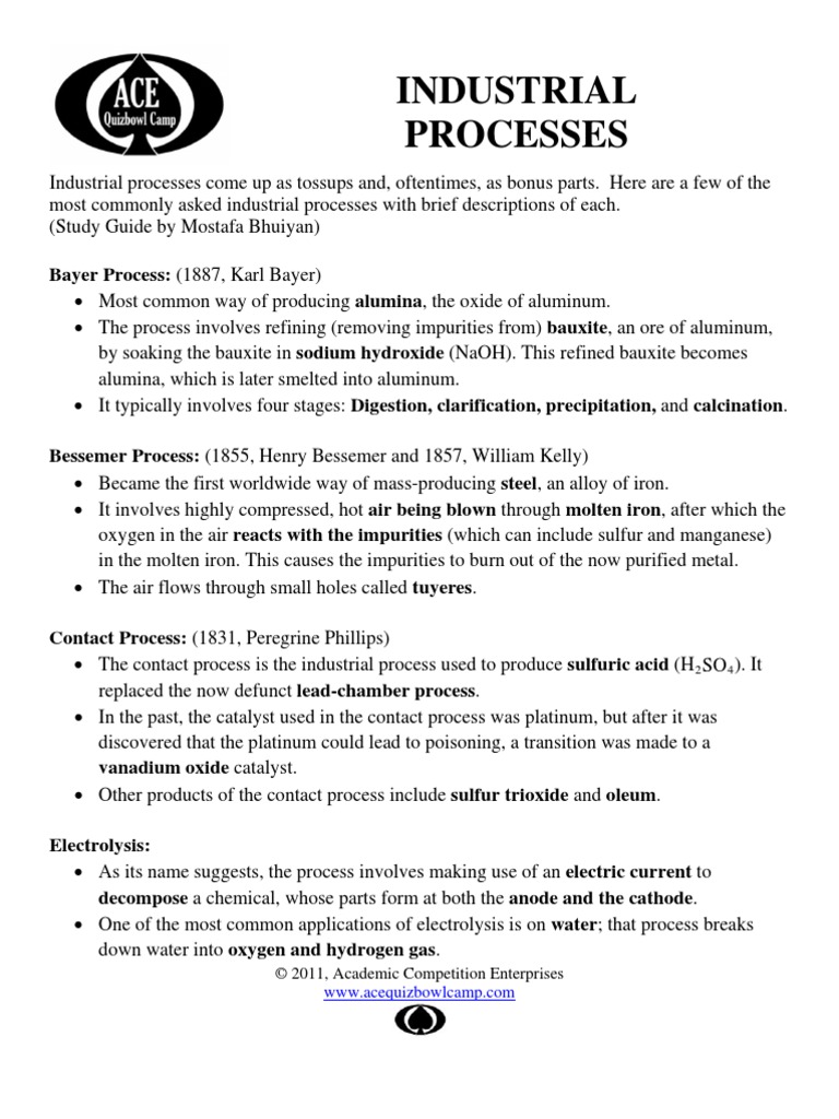 ACE Industrial Processes | PDF | Nitric Acid | Aluminium
