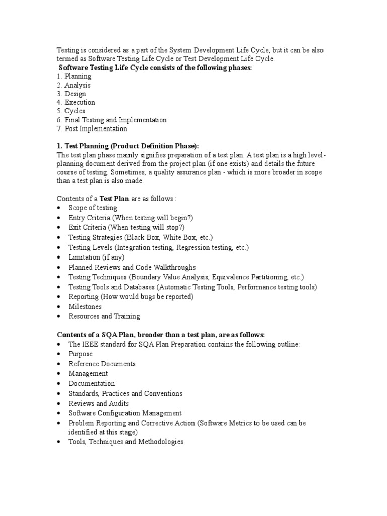 Test Planning (Product Definition Phase) | PDF | Computers