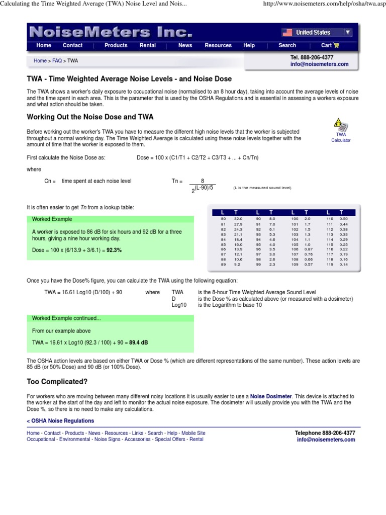 Calculating the Time Weighted Average (TWA) Noise Level and Noise Dose ...
