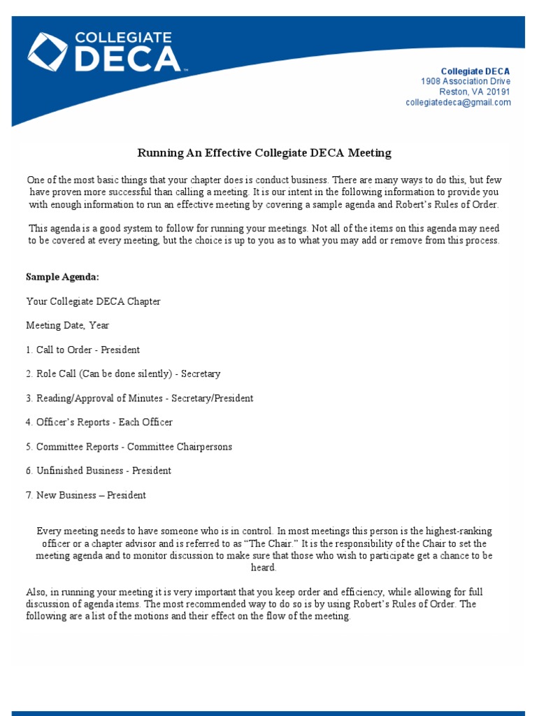 Effective DECA Meeting Guidelines | PDF | Agenda (Meeting) | Government