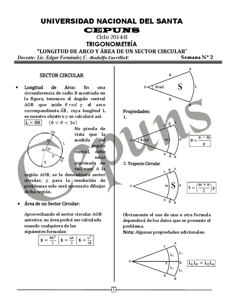 Longitud de Arco y Área de Sector Circular | PDF | Trigonometría ...