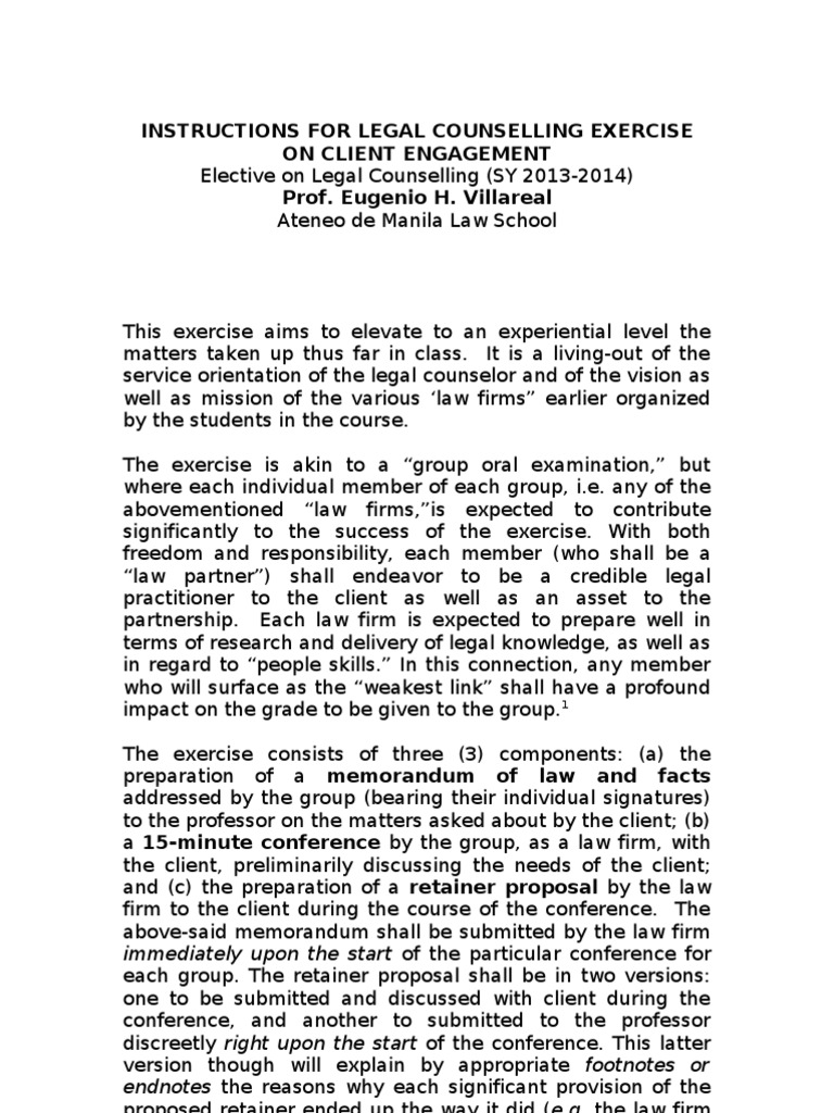 (2013) Instructions For Legal Counselling Exercise | PDF | Law Firm | Fee