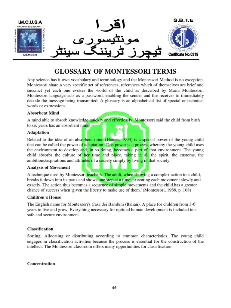 Glossary of Montessori Terms | PDF | Montessori Education | Self Control