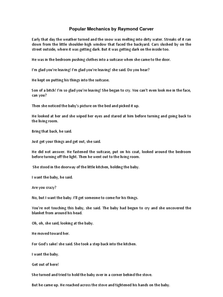 Popular Mechanics by Raymond Carver | PDF | Language Arts & Discipline ...