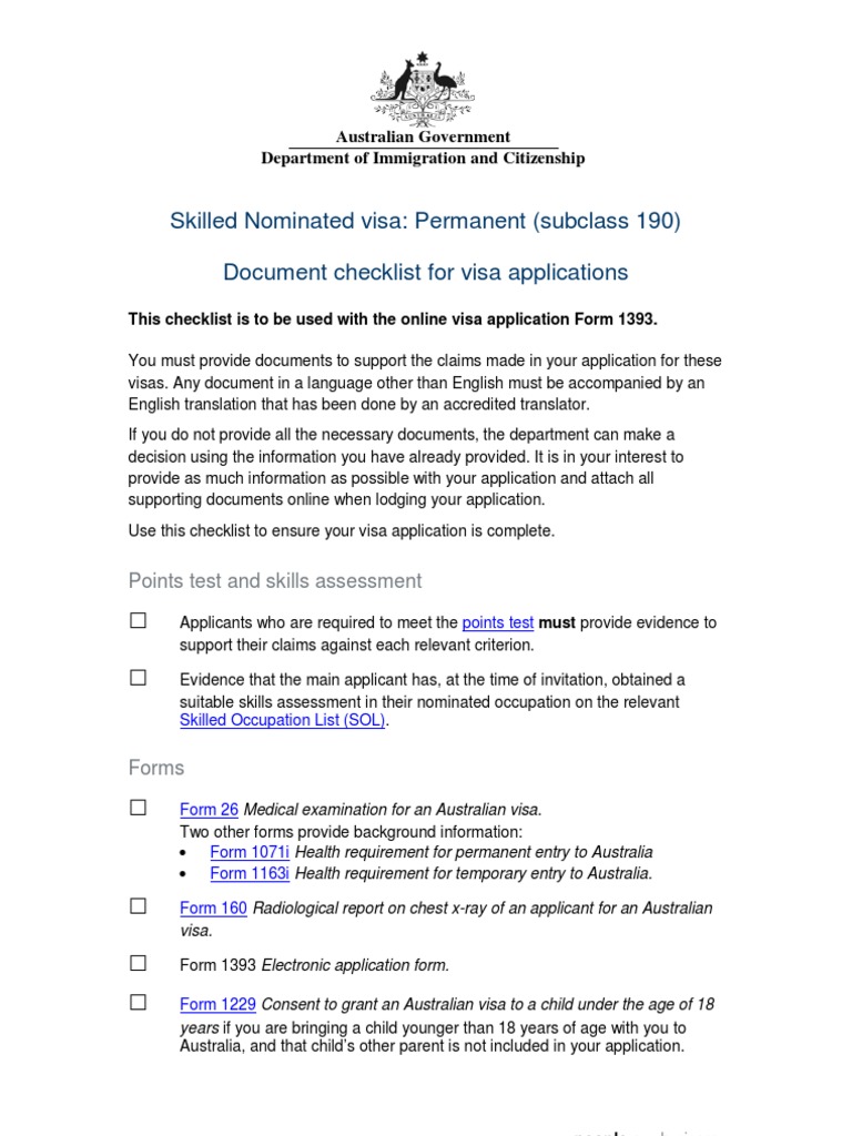190 Visa Application Document Checklist | PDF | Identity Document ...