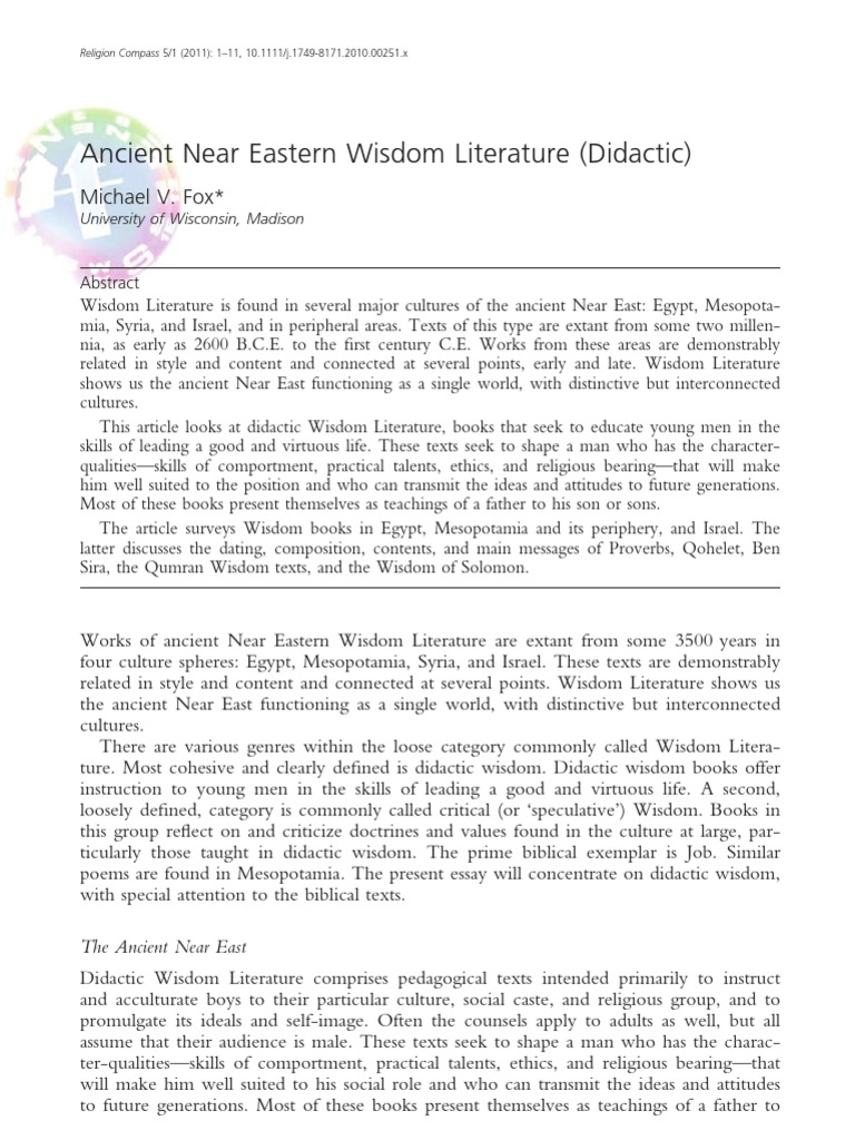 MVF - Ancient Near Eastern Wisdom Literature | PDF | Ecclesiastes ...