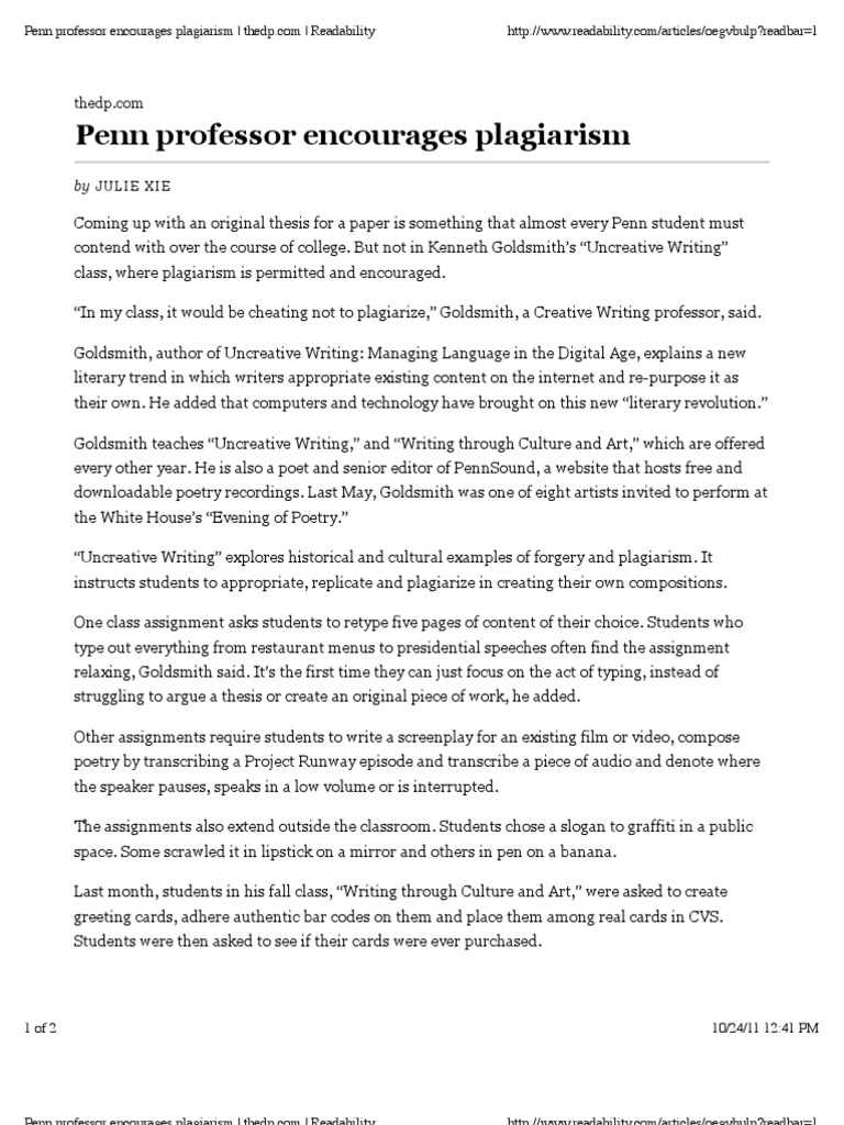 Penn's Uncreative Writing Class | PDF | Creative Writing | Plagiarism