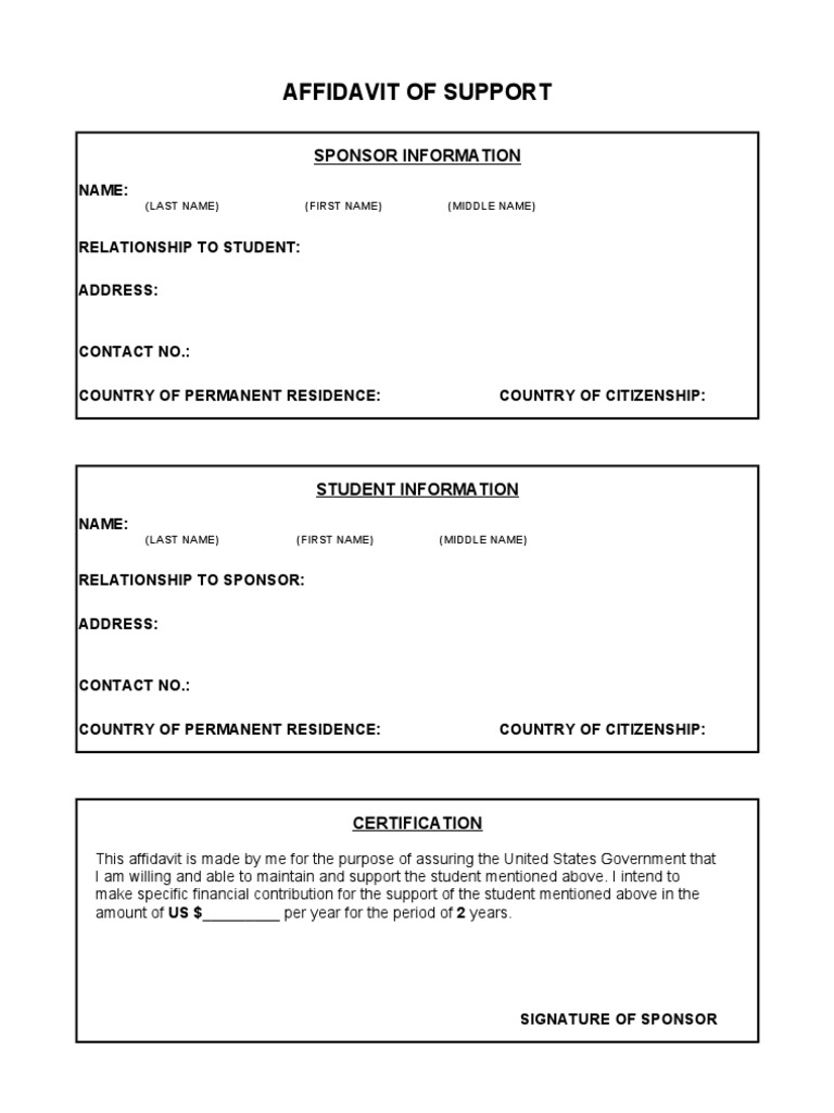 Affidavit of Support: Sponsor Information | PDF
