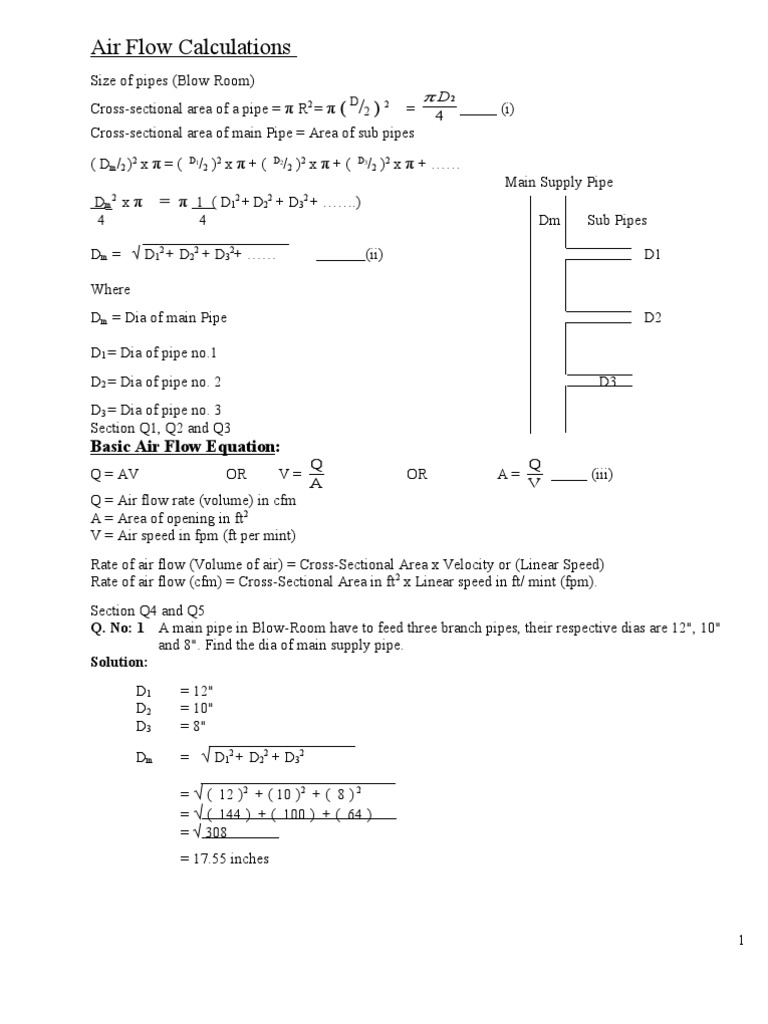 Air Flow Rate Calculations and Formulas | PDF | Volume | Speed