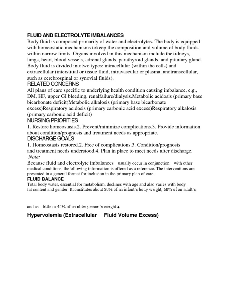 Fluid and Electrolyte Imbalances Word | PDF
