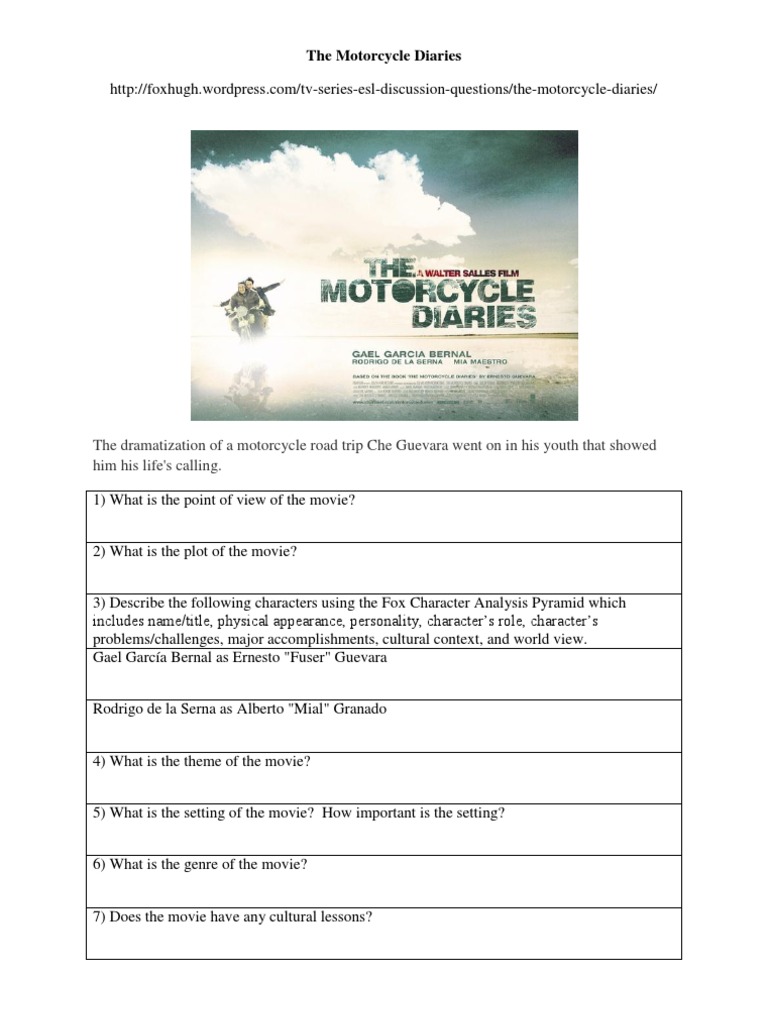 Motorcycle Diaries Worksheet | PDF | Art | General Fiction