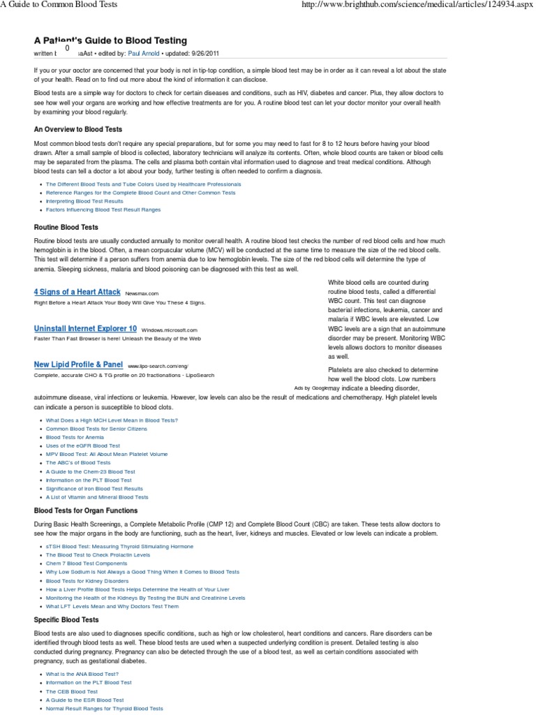 A Patient's Guide to Blood Tests | PDF | Blood | White Blood Cell
