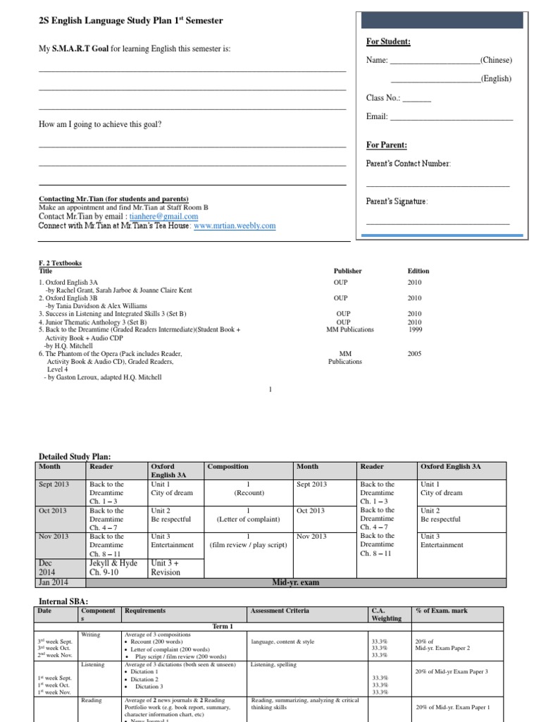 2S English Language Study Plan | PDF | Test (Assessment) | Reading ...