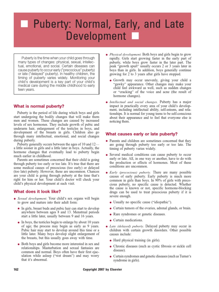 Puberty Normal Early And Late Development Pdf Puberty Human